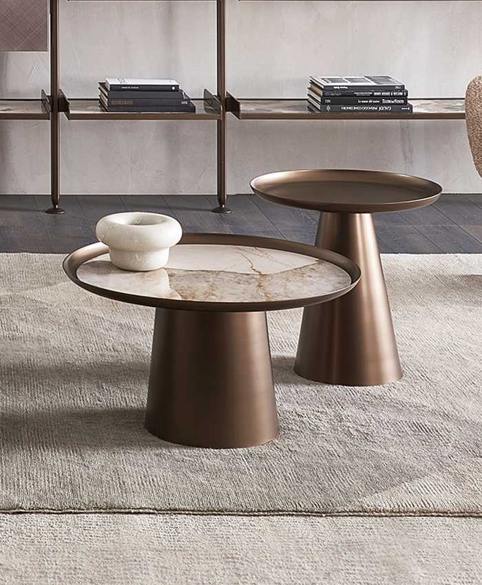 Ring, coffee table in bronze painted metal, metal or ceramic top - Riflessi