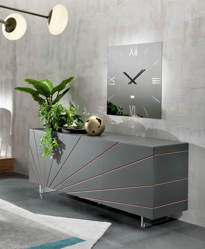 Solaris, madia in legno con superfici incise in oro rosa - Riflessi