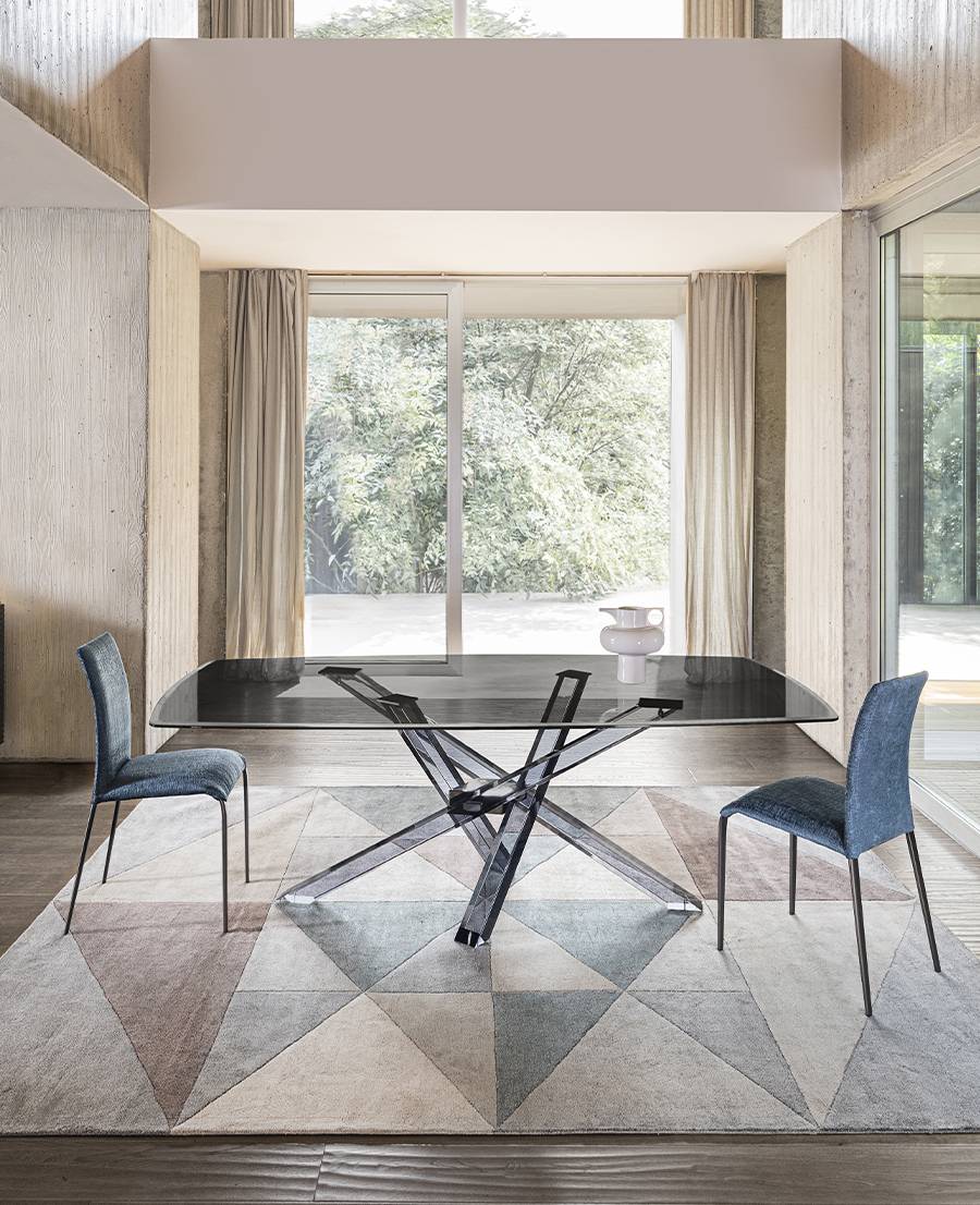 Tavolo di Design, piano in Cristallo e base in Metacrilato - Riflessi