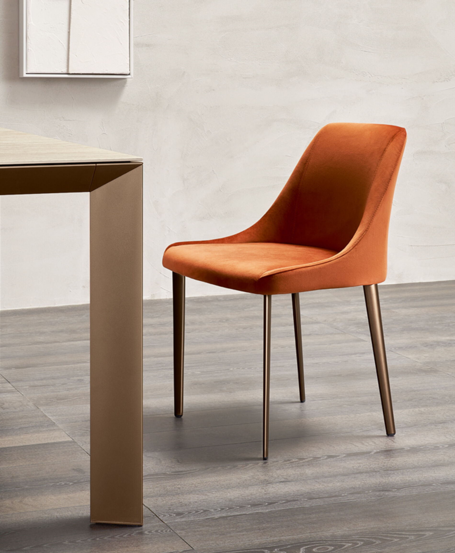 Carmen, design chair with armrests, elastic seat and back bands - Riflessi