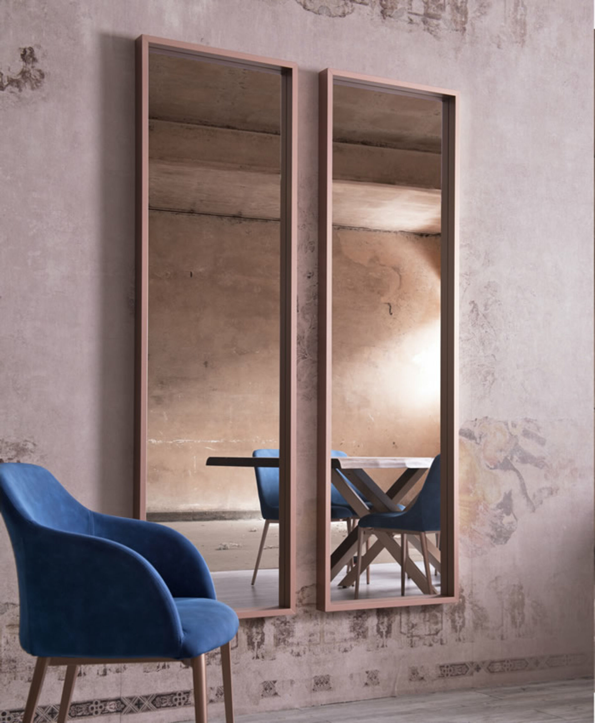 Altea, specchio rettangolare con cornice in alluminio - Riflessi