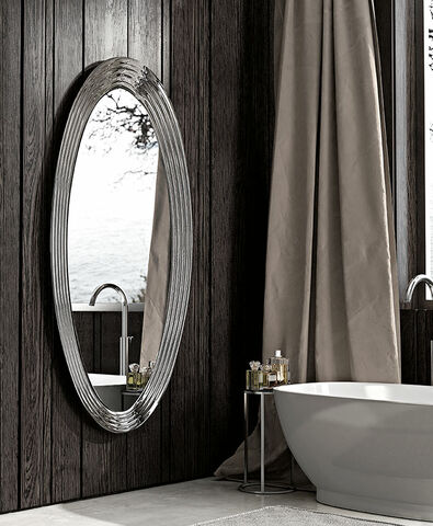 Queen, specchio rotondo o ovale con cornice in cristallo - Riflessi