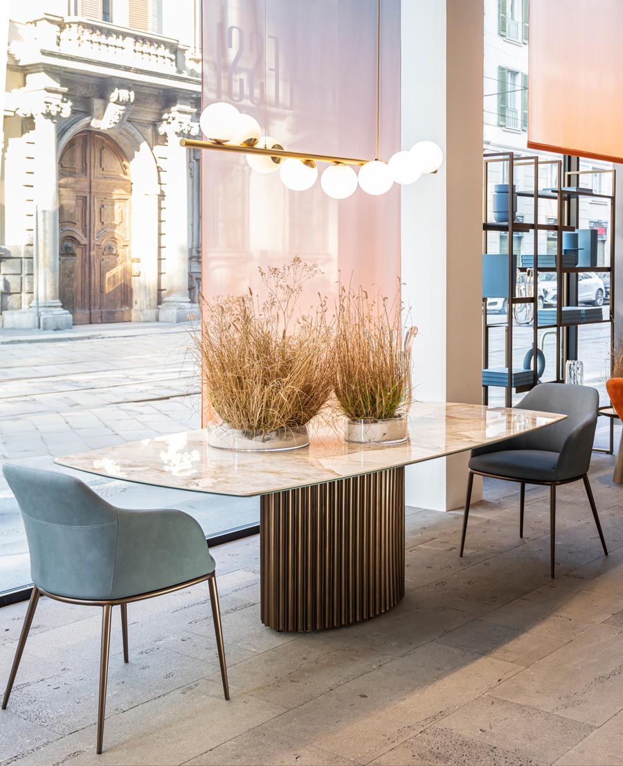 Enea, table with ceramic or wooden top - Riflessi