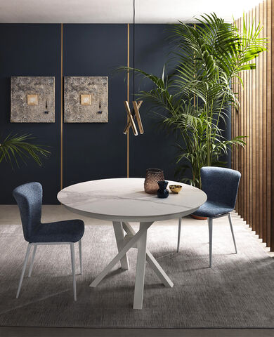 Shangai Round, tavolo rotondo allungabile in ceramica o legno - Riflessi