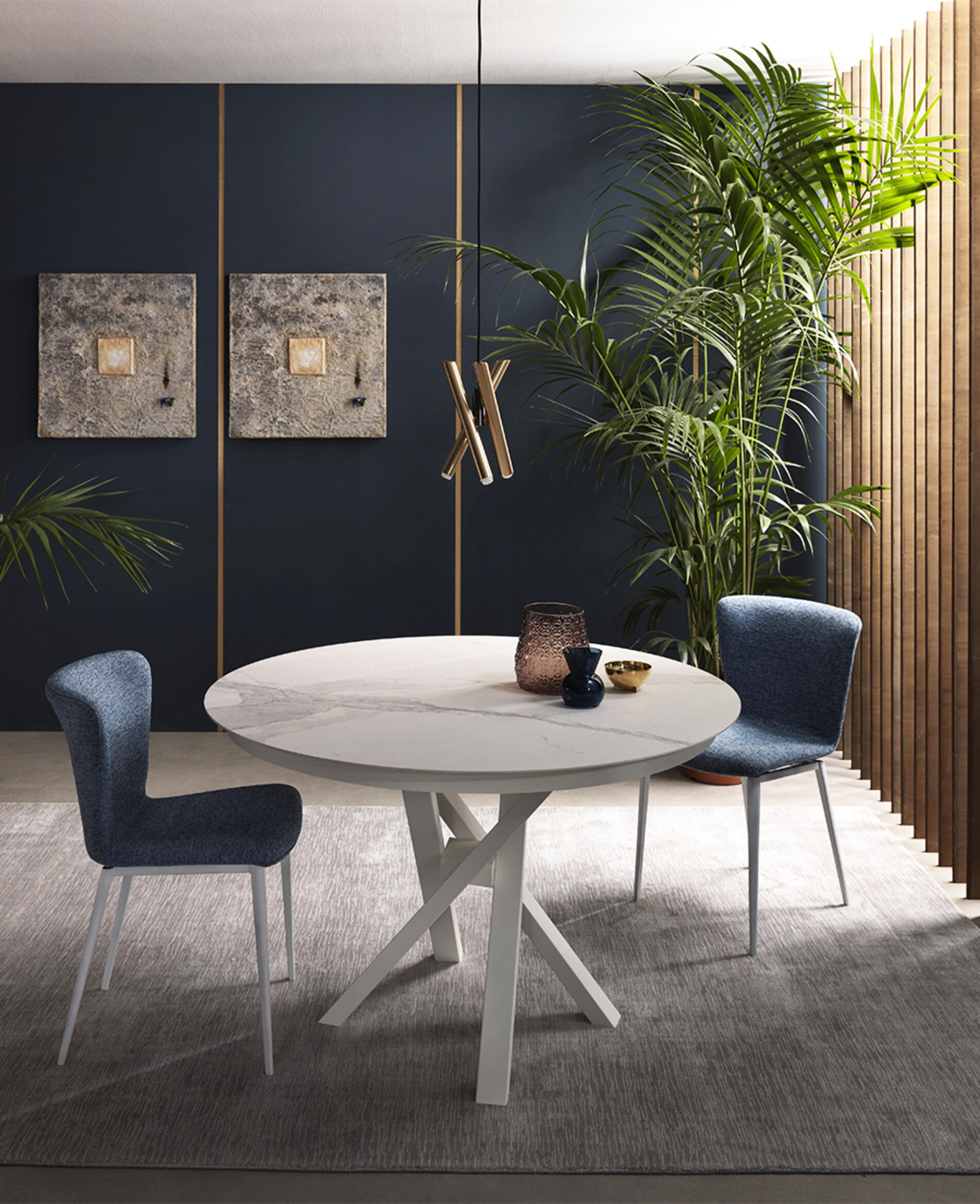 Shangai Round, tavolo rotondo allungabile in ceramica o legno - Riflessi